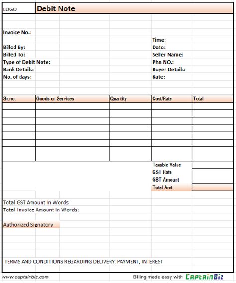 Debit Note Format And Debit Note Template CaptainBiz