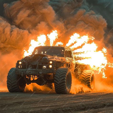 Hot Rod Monster Truck With Fire Premium Ai Generated Image