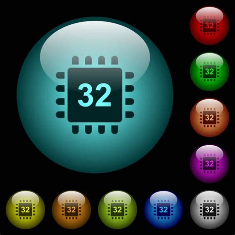 Microprocessor Bit Architecture Icons Color Illuminated Spherical Glass