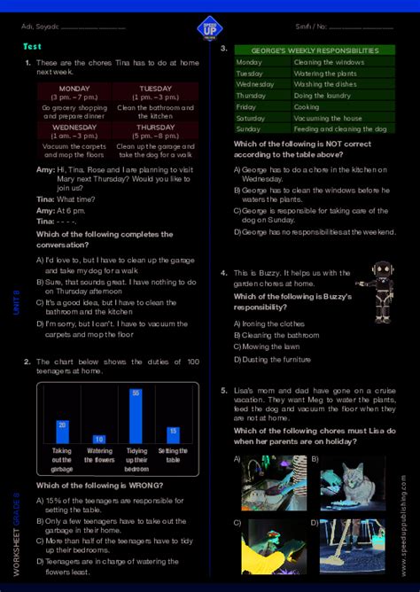 8 Sınıf İngilizce Unıt Test Çalışma Kağıdı Derslig