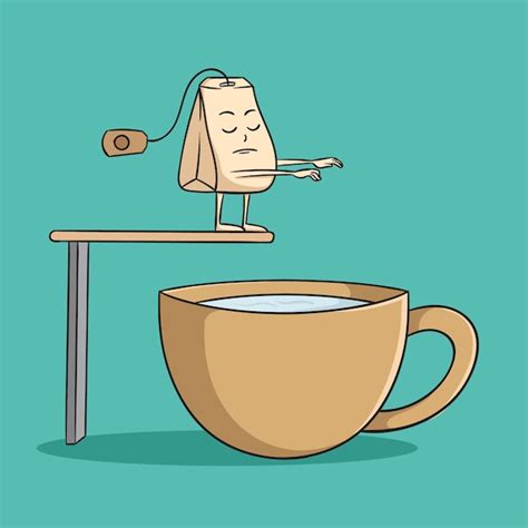 Premium Vector Funny Tea Bag Want To Jump And Swimming In Tea Cup