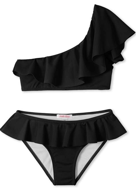Black Ruffle Two Piece Swimwear For Girls Stella Cove