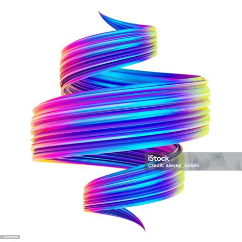 밝은 홀로그램 추상 나선형 트위스트 모양 3d 브러시 스트로크 고대비에 대한 스톡 사진 및 기타 이미지 고대비 곡선 그라데이션 Istock