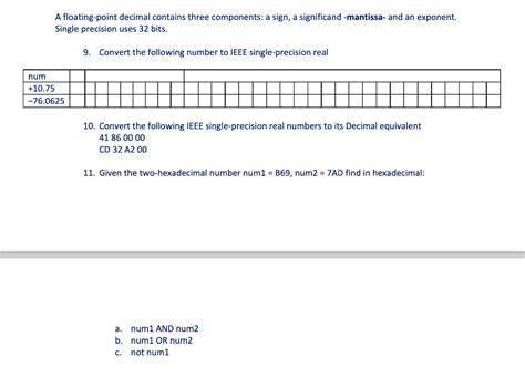 solved a floating point decimal contains three components a