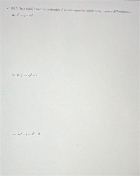 Solved 2 355pts Each Find The Derivative Y′ Of Each