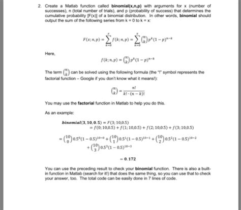 Solved 2 Create A Matlab Function Called Binomialxnp