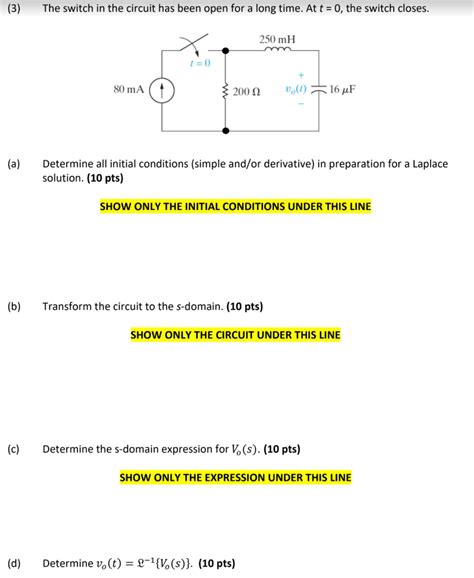 Solved 3 The Switch In The Circuit Has Been Open For A Chegg Com