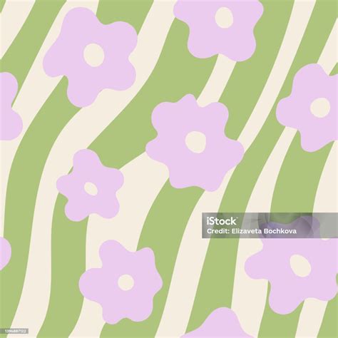 귀여운 데이지 꽃과 선이있는 추상적 인 물결 모양의 이음새가 없는 패턴 데이지속에 대한 스톡 벡터 아트 및 기타 이미지 데이지속 벡터 연속무늬 Istock