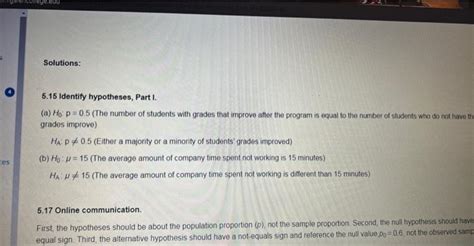 Solved 515 Identify Hypotheses Part I A H0p05 The