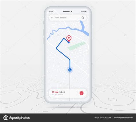 Mobile Map Gps Navigation App Smartphone Map Application Red Pinpoint