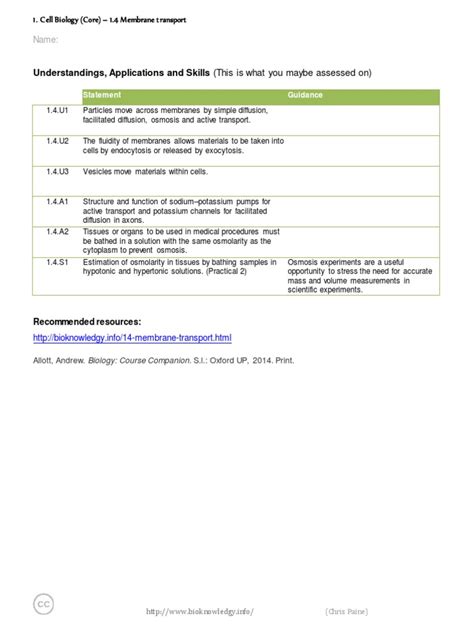 Practice Questions Topic 14 Ib Biology Pdf Cell Membrane Osmosis