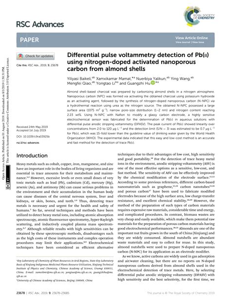 Pdf Differential Pulse Voltammetry Detection Of Pb Ii Using Nitrogen Doped Activated