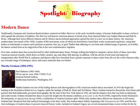 Smithsonian Education Spotlight Biography Modern Dance Handout For 9th
