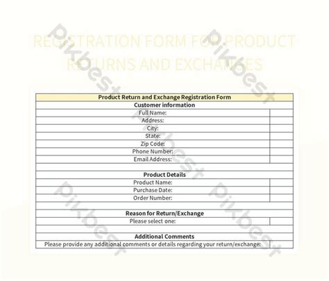 Product Returns And Exchanges Registration Form Streamlining Your Process Excel Template Free