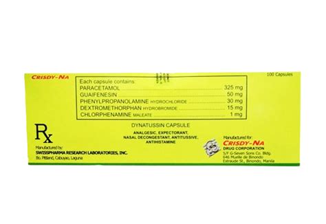 Dynatussin Dextromethorphan Hydrobromide Guaifenesin Chlorphenamine Maleate Paracetamol