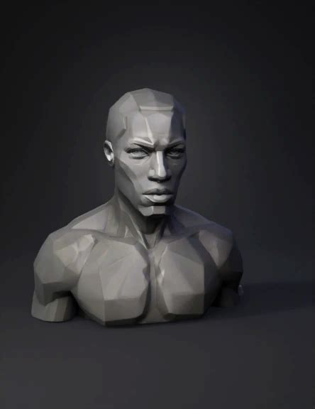 3d Model Headless Humanoid Bust With Faceted Gray Surface
