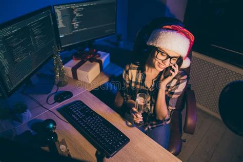 High Angle View Photo Of Workaholic Lady Programming Developer Work