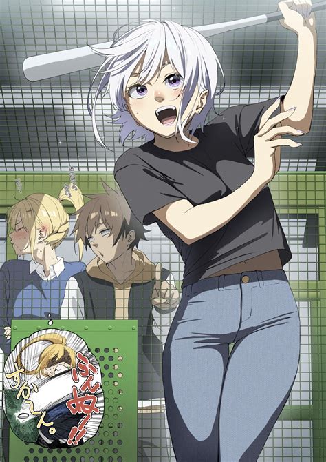Safebooru 1boy 2girls Baseball Bat Black Shirt Blonde Hair Breasts