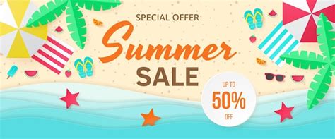 여름 세일 배너 종이 컷 벡터 프리미엄 벡터