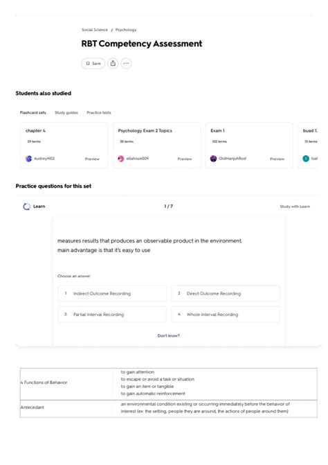 Rbt Competency Assessment Questions With Verified Answers Rbt
