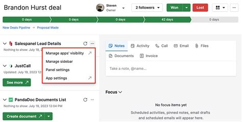 app panels knowledge base pipedrive