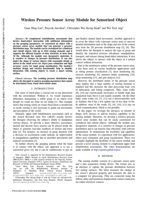 Wireless Pressure Sensor Array Module For Sensorized Object Pdf