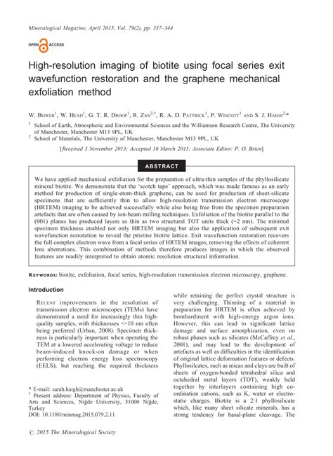 Pdf High Resolution Imaging Of Biotite Using Focal Series Exit