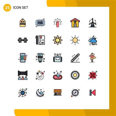 Mobile Interface Filled Line Flat Color Set Of 25 Pictograms Of Energy House View Construction