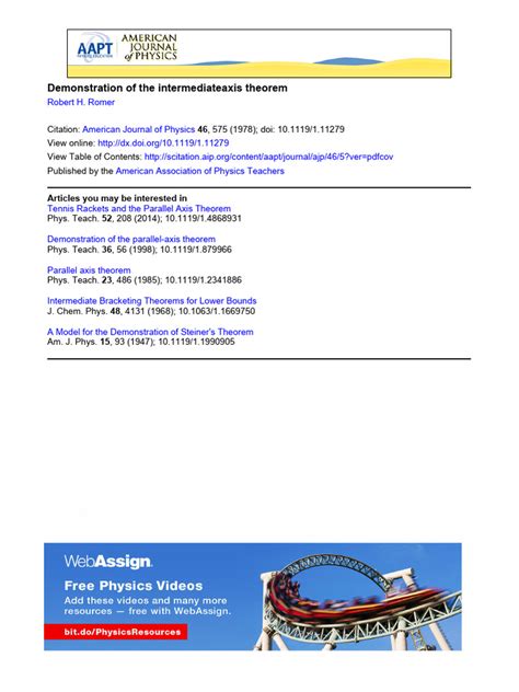 Romer Demonstration Of The Intermediate Axis Theorem Pdf