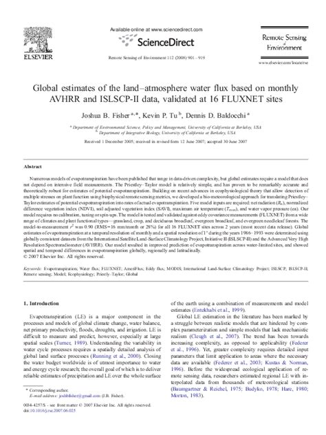 Pdf Global Estimates Of The Land Atmosphere Water Flux Based On Monthly Avhrr And Islscp Ii