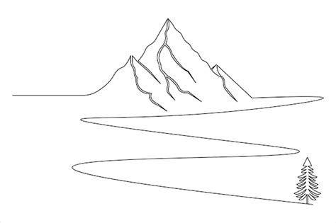 고립된 연속적인 윤 터 일러스트레이션의 산 한 선 그림 프리미엄 벡터