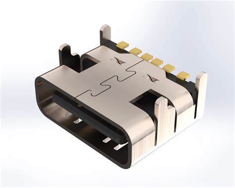 Usb连接器c型母脚6针 Solidworks 2021 模型图纸下载 懒石网