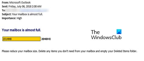 Your Mailbox Is Almost Full Outlook 365 Message