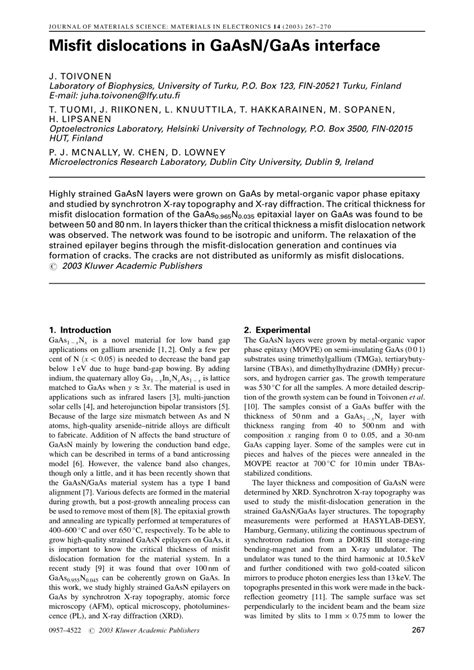 Pdf Misfit Dislocations In Gaasngaas Interface