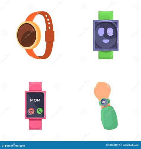 Wrist Watch Icons Set Cartoon Vector Various Watch With Digital Display Stock Illustration