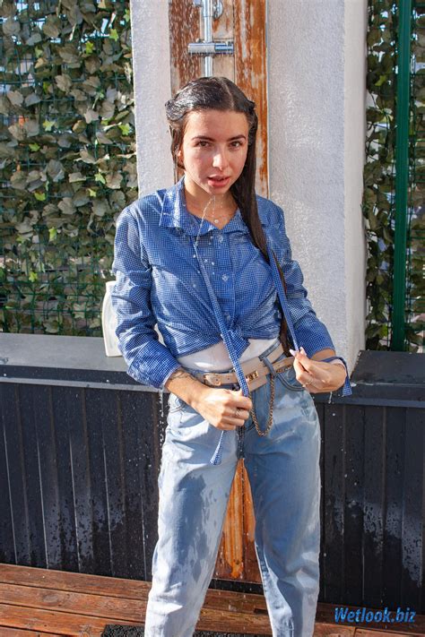 Wetlook Girl In Jeans And Shirt Gets Wet In Shower R Wetlookgirls