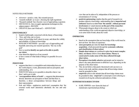 Field Methods Lecture Notes NOTES FIELD METHODS Adventure Positive Risky Like