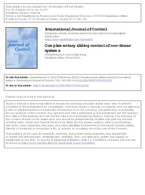 Pdf Complementary Sliding Control Of Non Linear Systems Dokumentips