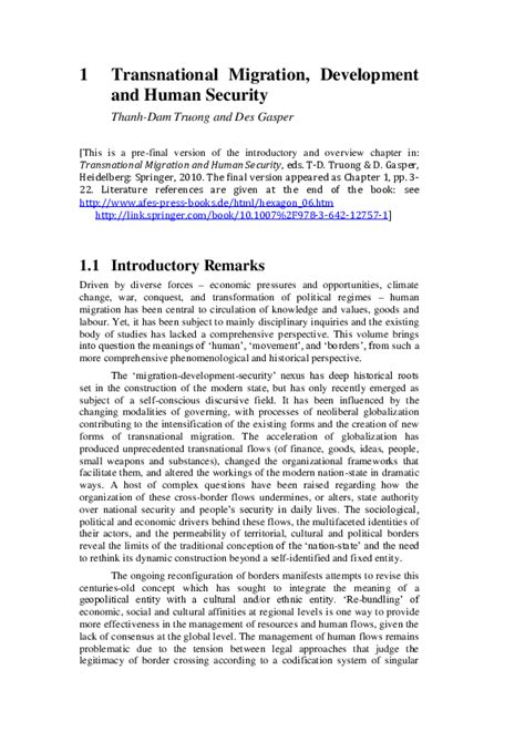 Pdf Transnational Migration And Human Security The Migration