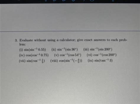 solved 3 evaluate without using a calculator give exact