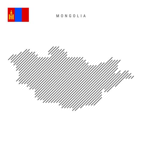 mongolia map from pattern of black slanted parallel lines flat vector illustration isolated on