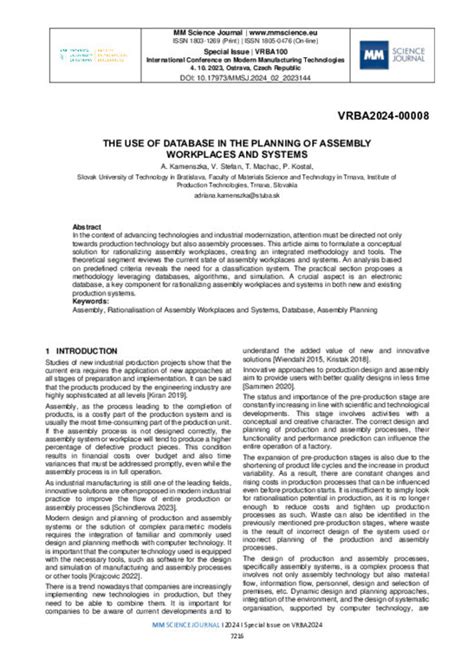 The Use Of Database In The Planning Of Assembly Workplaces And Systems