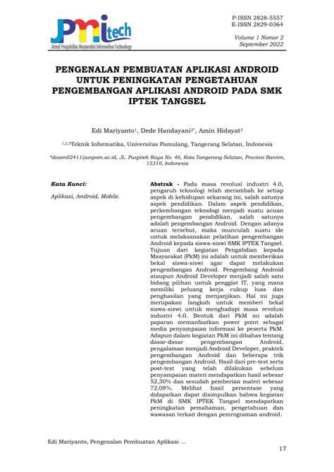 PDF PENGENALAN PEMBUATAN APLIKASI ANDROID UNTUK PENINGKATAN PENGETAHUAN PENGEMBANGAN APLIKASI