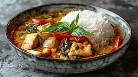 Premium Photo A Bowl Of Spicy Thai Green Curry With Jasmine Rice
