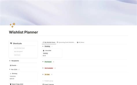 Wishlist Planner Template By Emiful Notion Marketplace
