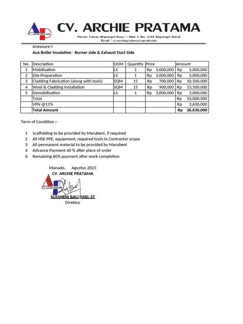 Quotation For Aux Boiler Insulation Pdf