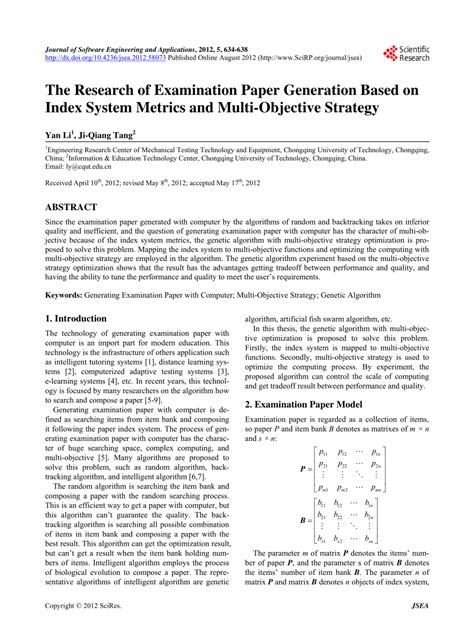 Pdf The Research Of Examination Paper Generation Based On Index System Metrics And Multi