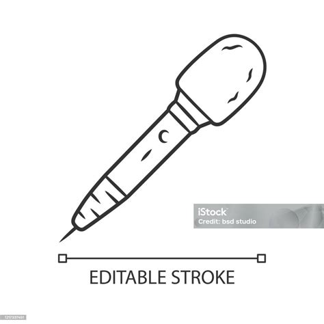 마이크 선형 아이콘입니다 텔레비전 보도 뉴스 방송 전문 마이크 노래방 장치 가는 선 그림입니다 등고선 기호입니다 벡터 절연 윤곽선 도면 편집 가능한 스트로크 가수에 대한