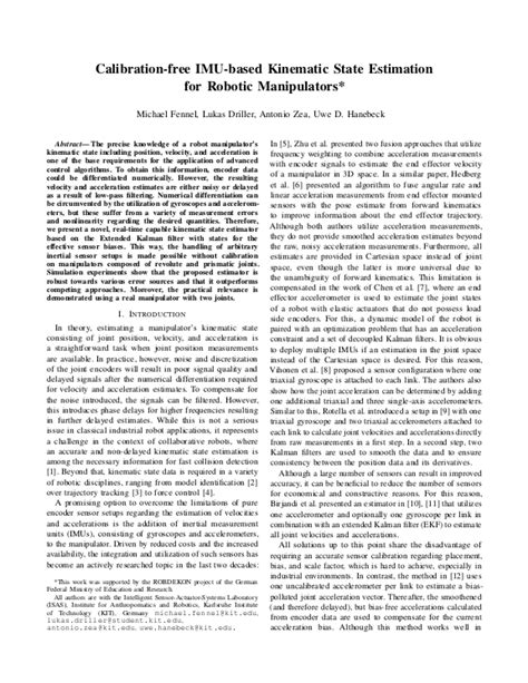 Calibration Free Imu Based Kinematic State Estimation For Robo