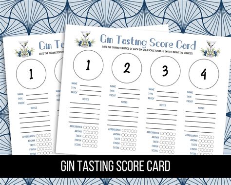 Printable Gin Tasting Score Card Score Card For 4 Gins Gin Tasting